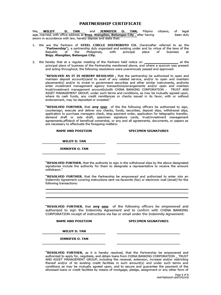 Partnership Banking Resolutions | PDF | Banks | Credit