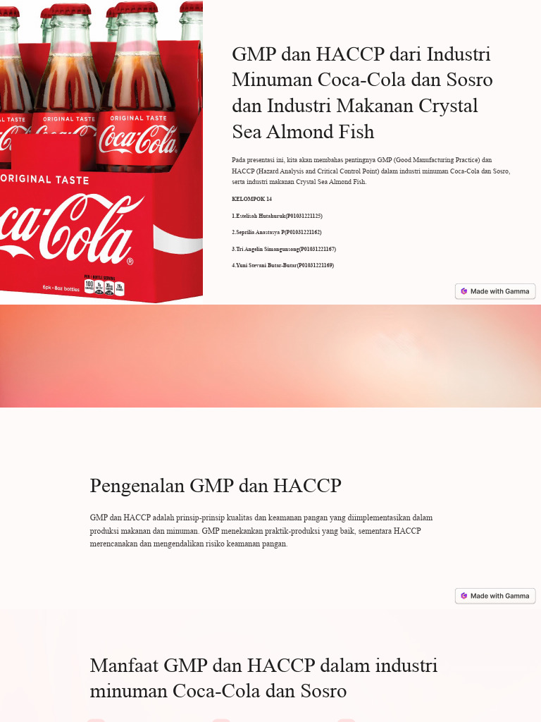 GMP Dan HACCP Dari Industri Minuman Coca Cola Dan Sosro Dan Industri ...