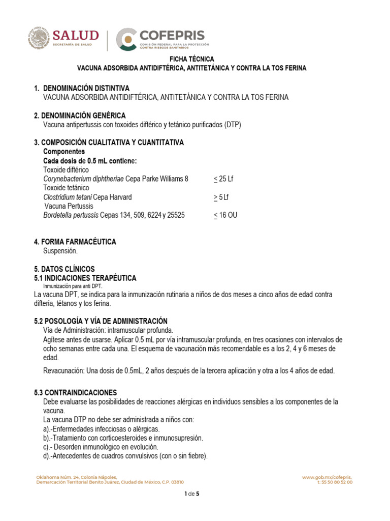 085M2003 Ficha T Cnica DPT-BIRMEX | PDF | Infecciones del tracto respiratorio viral | Epidemiología