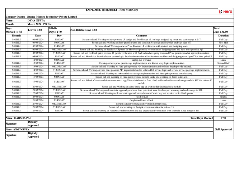 Deva Gupta's March 2024 Timesheet | PDF | Software Engineering ...