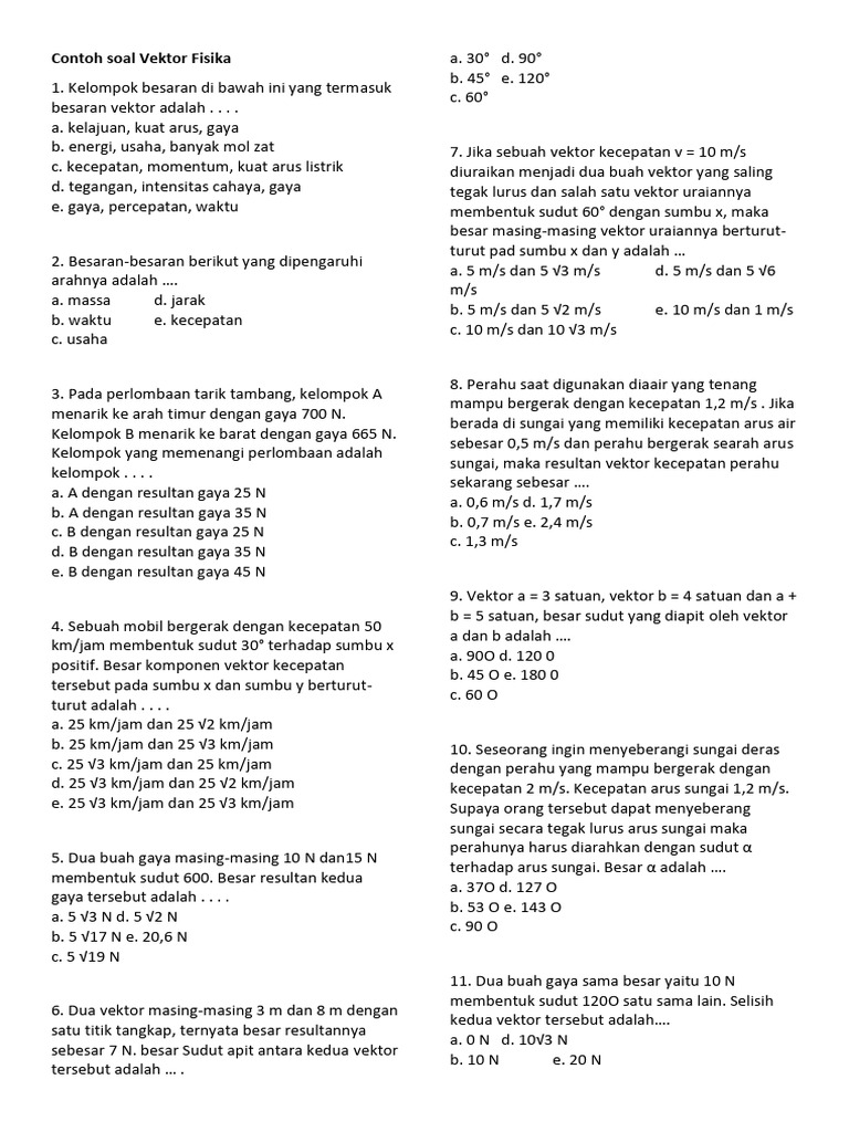 Contoh Soal Vektor Fisika Kelas 10-11 | PDF