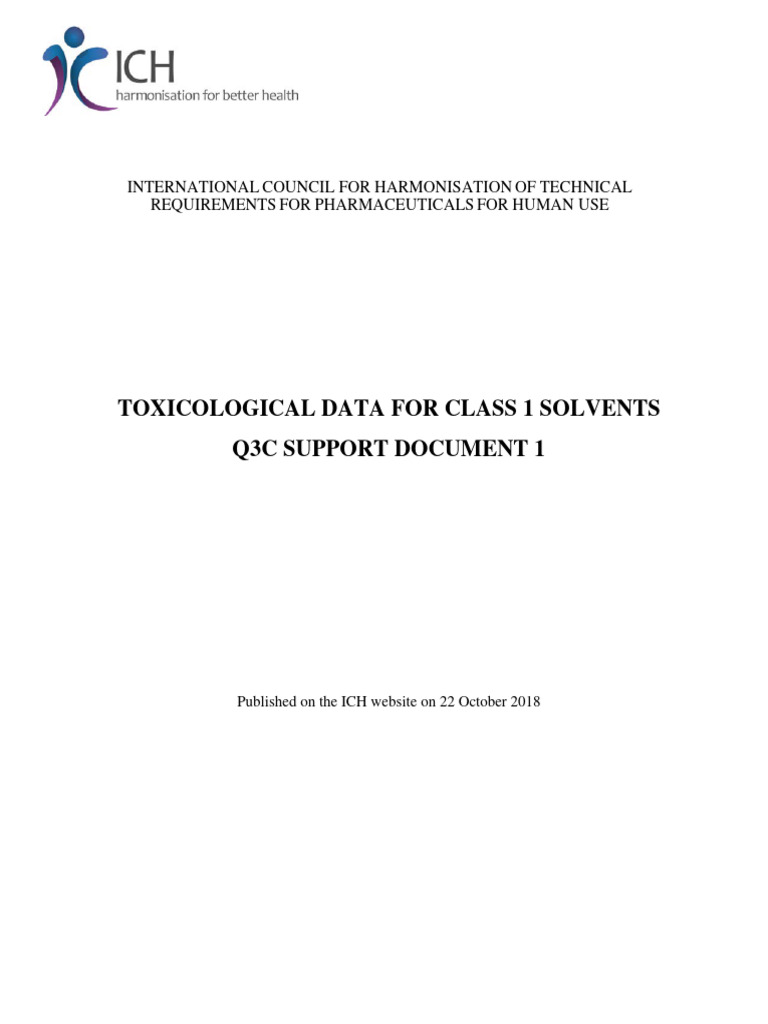 ICH Q3C Support Document 1 2018 1015 | PDF | Mutagen | Benzene