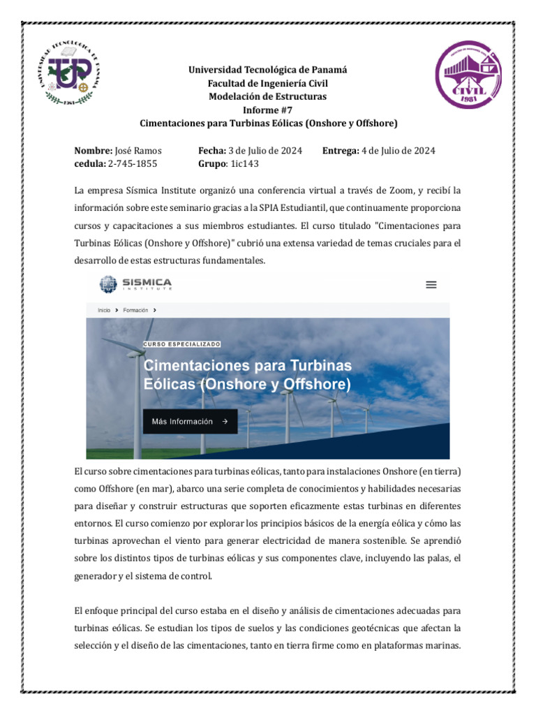 Informe. 7 | PDF | Turbina | Fundación (Ingeniería)