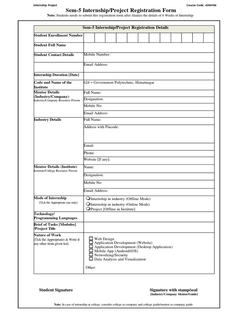 Internship Registration Form Template | PDF | Mobile App | Smart Devices