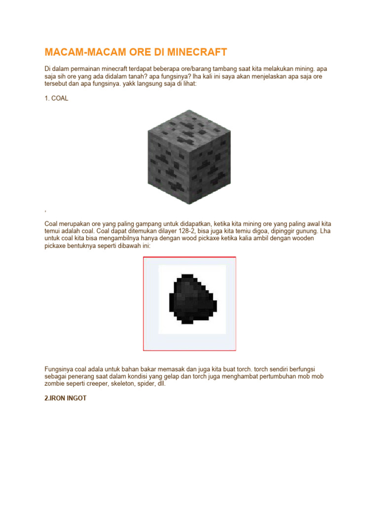 MACAM macam ORE di minecraft | PDF