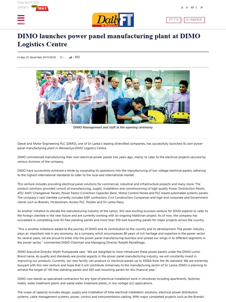 DIMO Launches Power Panel Manufacturing Plant at DIMO Logistics Centre ...