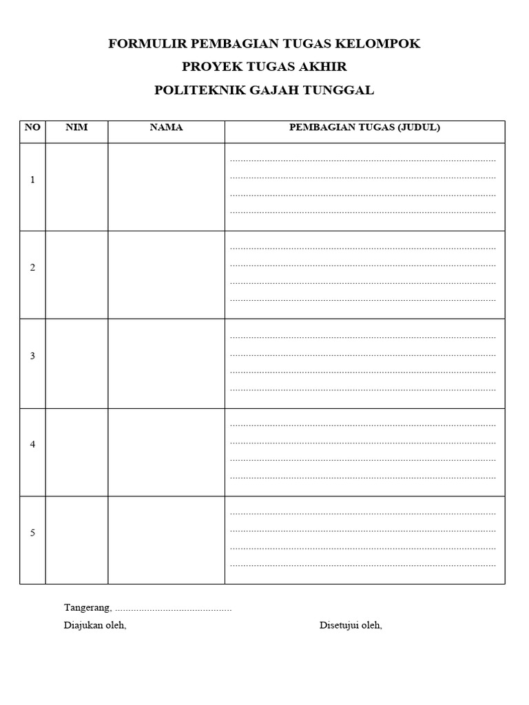 Formulir Tugas Akhir Poltek Gajah Tunggal | PDF