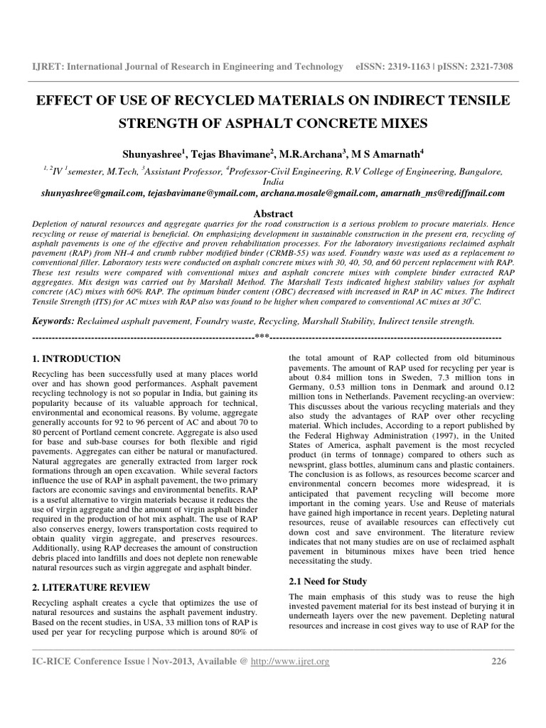 Effect of Use of Recycled Materials On I | PDF | Road Surface | Concrete
