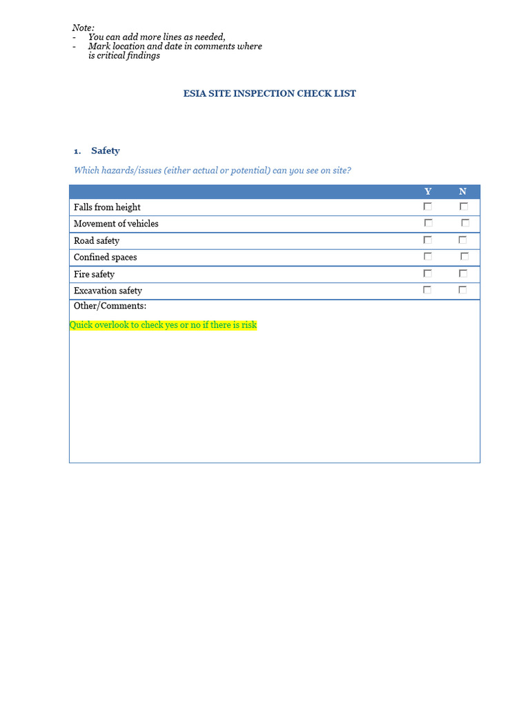 List No.5 - ESIA - Site Inspection Checklist - OHL&Substation-Energy ...