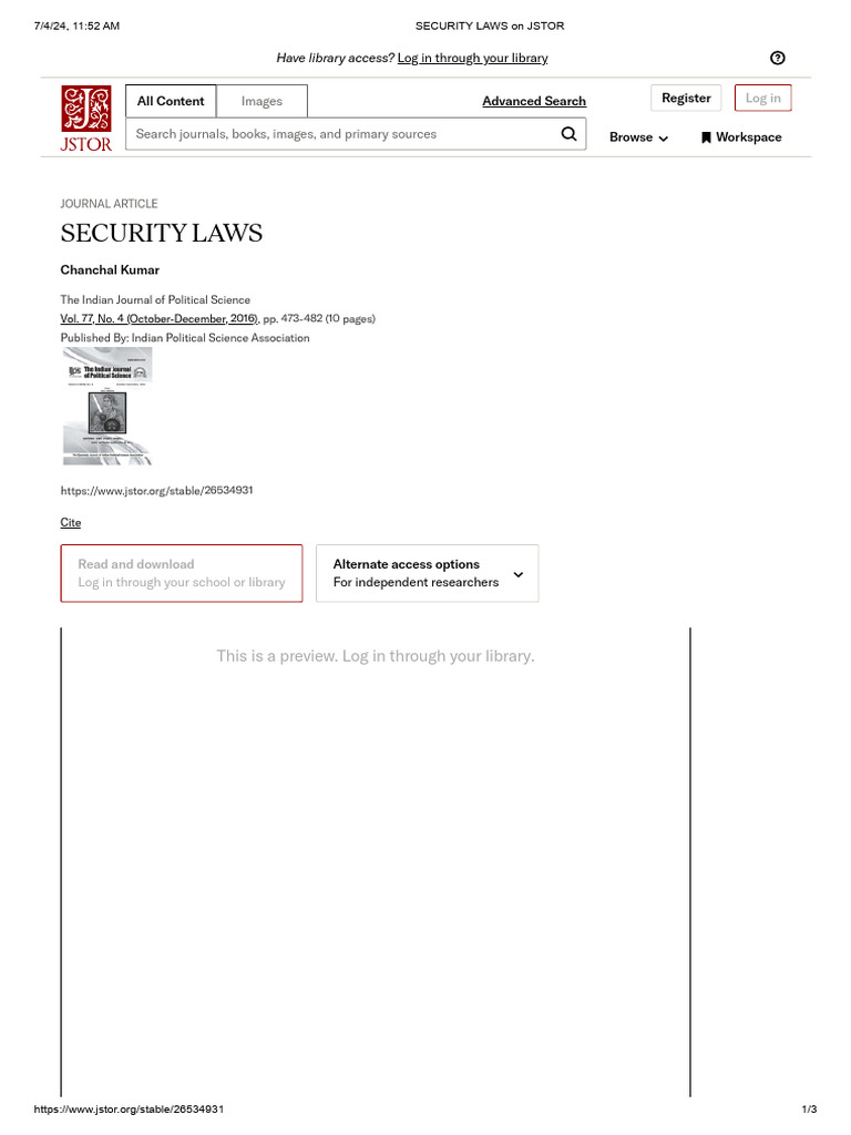 SECURITY LAWS On JSTOR | PDF | Libraries | Science