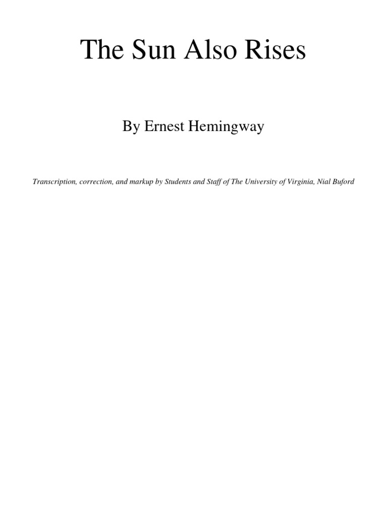 Hemingway Sun Also Rises | PDF | Mystery, Thriller & Crime Fiction ...