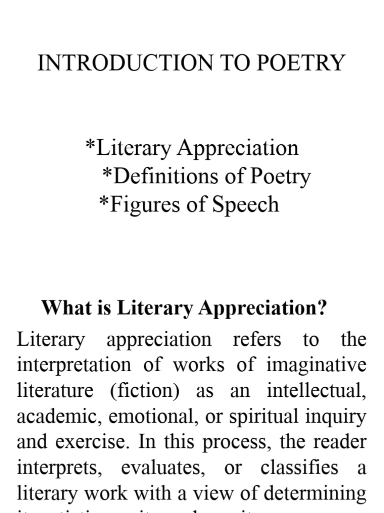 Introduction To Literary Appreciation | PDF | Poetry | Metaphor