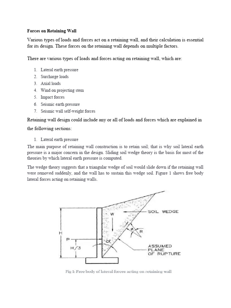 Lateral Pressure On Retaining Wall | PDF