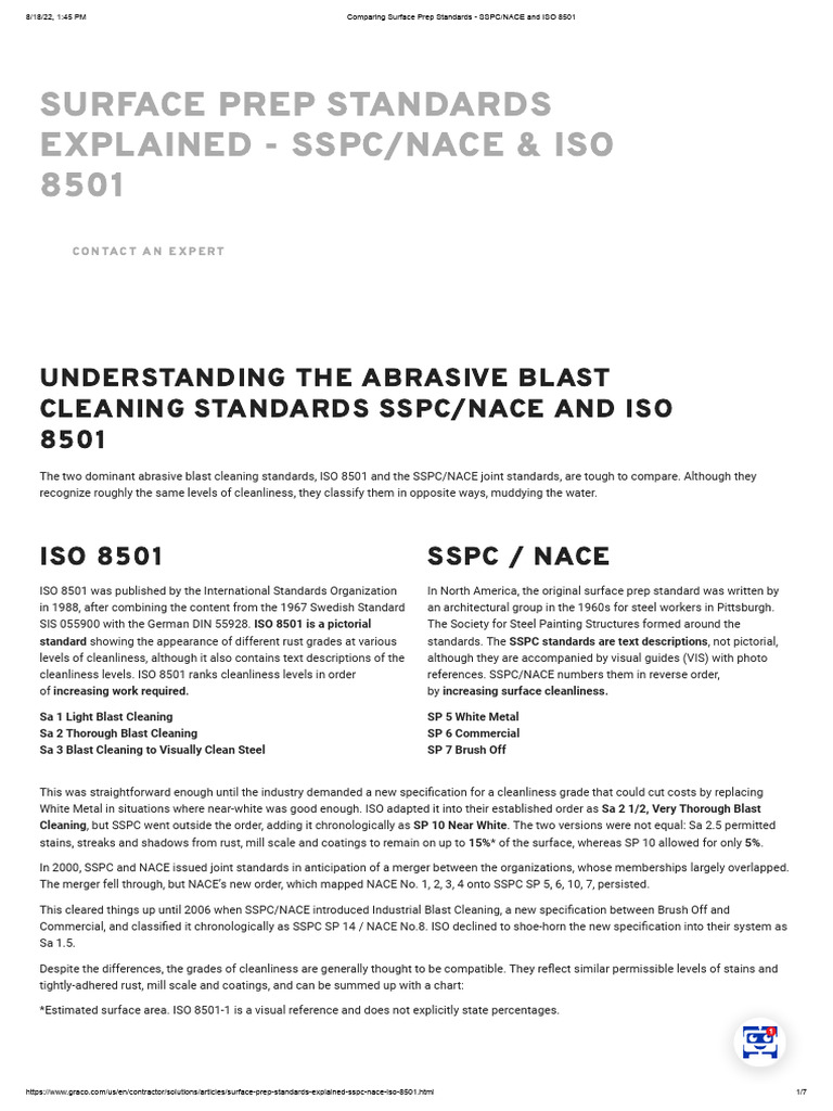 Comparing Surface Prep Standards - SSPC - NACE and ISO 8501 | PDF | Corrosion | Abrasive