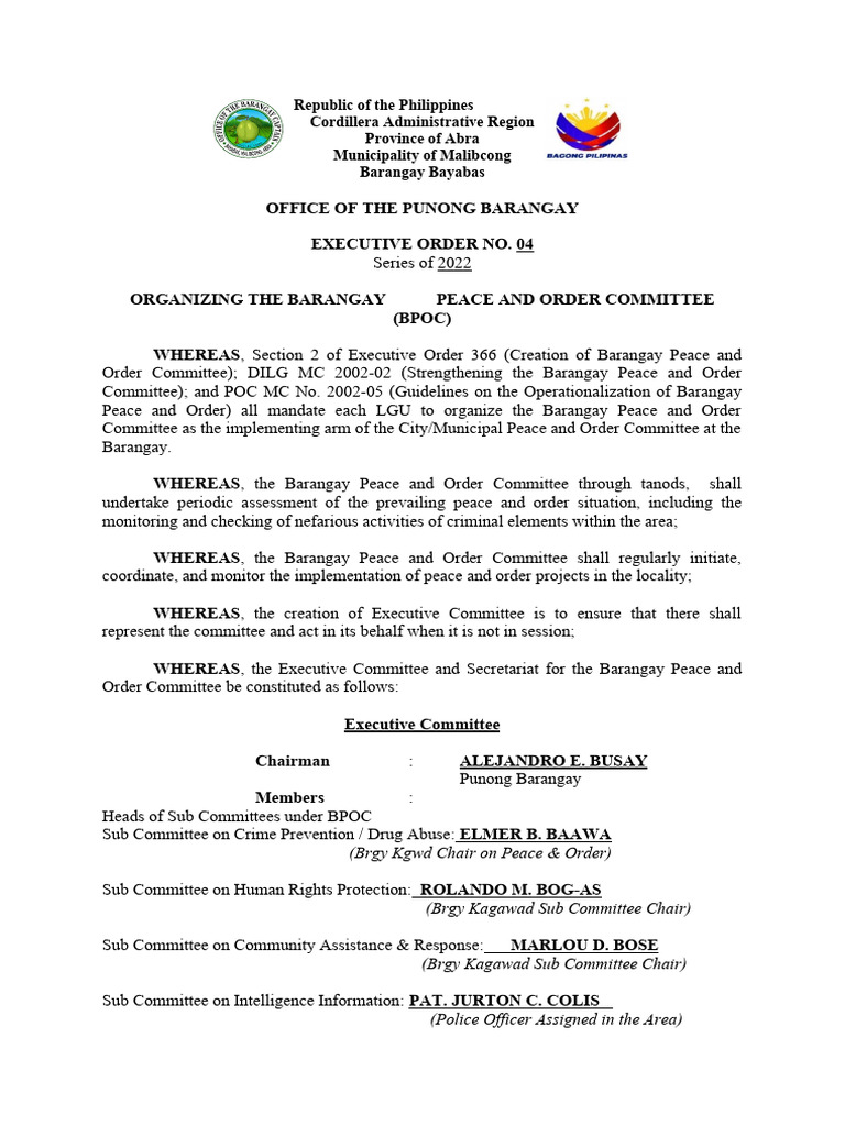 Executive Order of Bpoc | PDF | Government | Law Enforcement