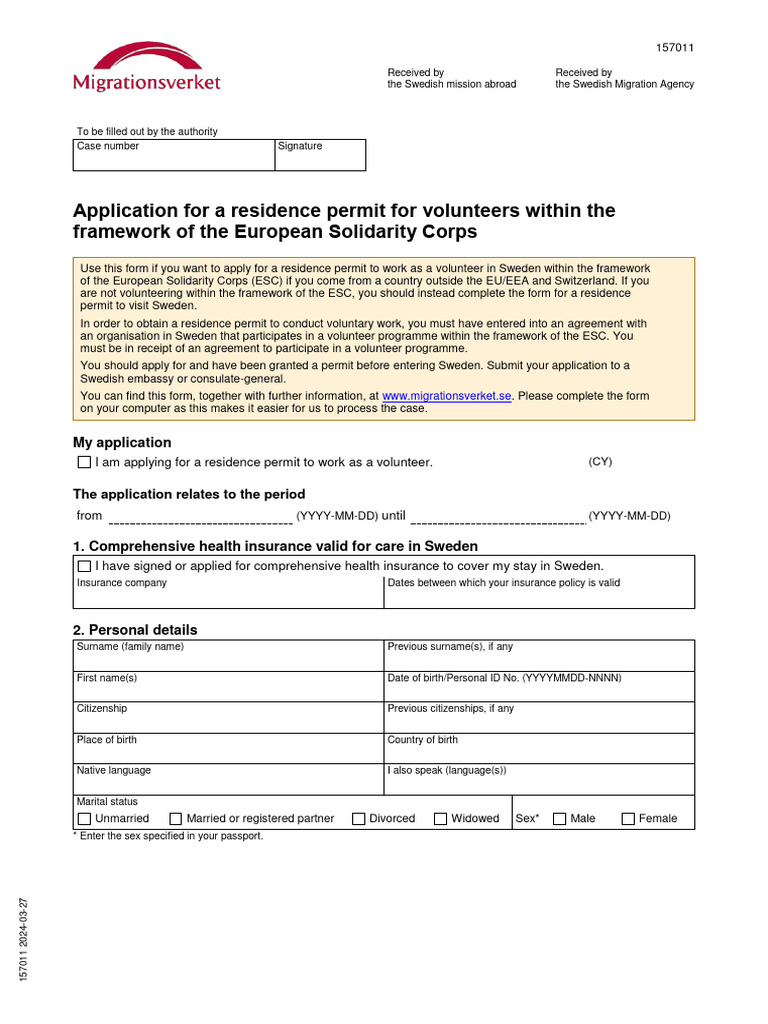ESC Volunteer Residence Permit Form | PDF | Passport | Criminal Record