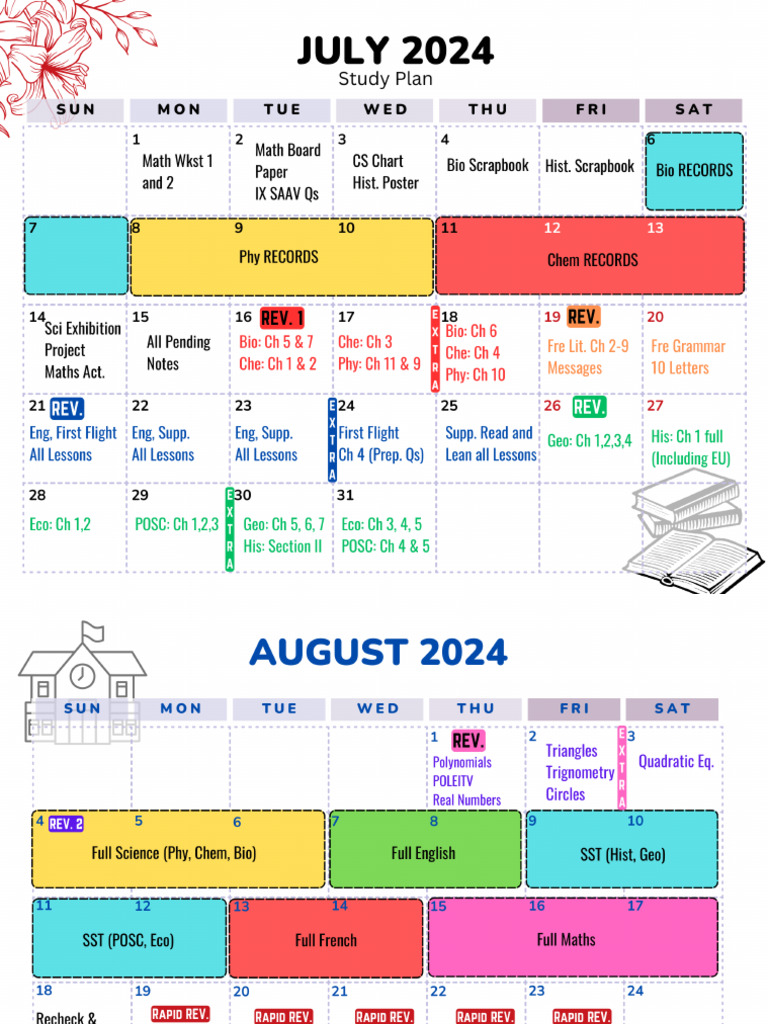 July + Aug 2024 Study Plan | PDF