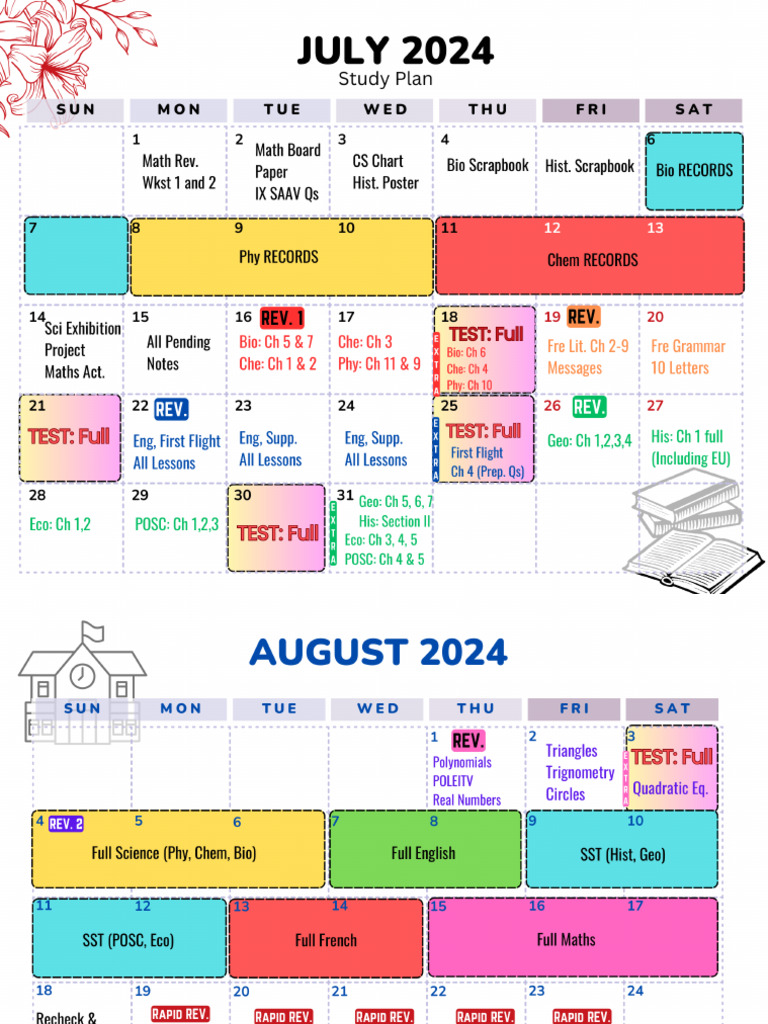 July + Aug 2024 Study Plan | PDF
