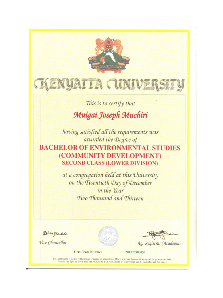 Kenyatta University Degree Certificate | PDF