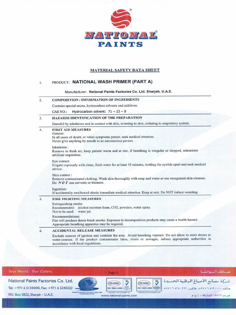 MSDS - Wash Primer (Part A) | PDF