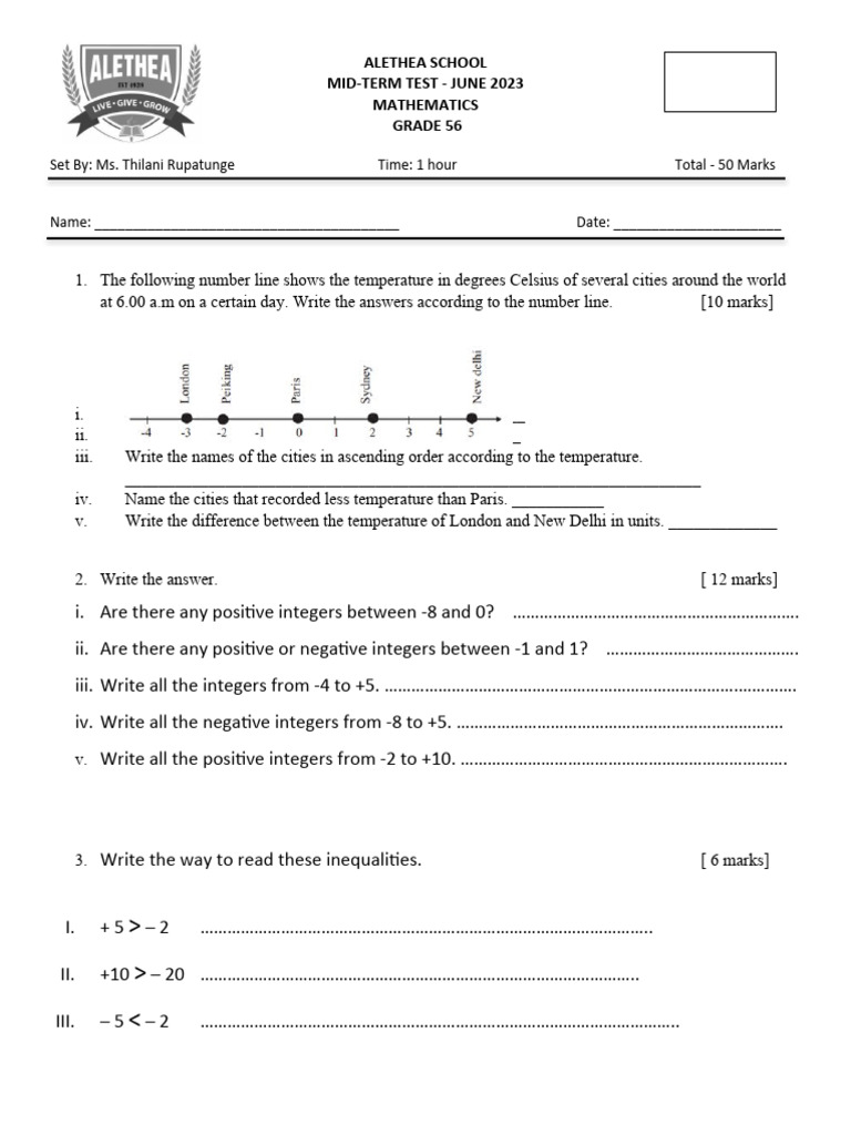 Maths Gr6 T2 2023 Mid Term Test | PDF | Mathematics | Numbers