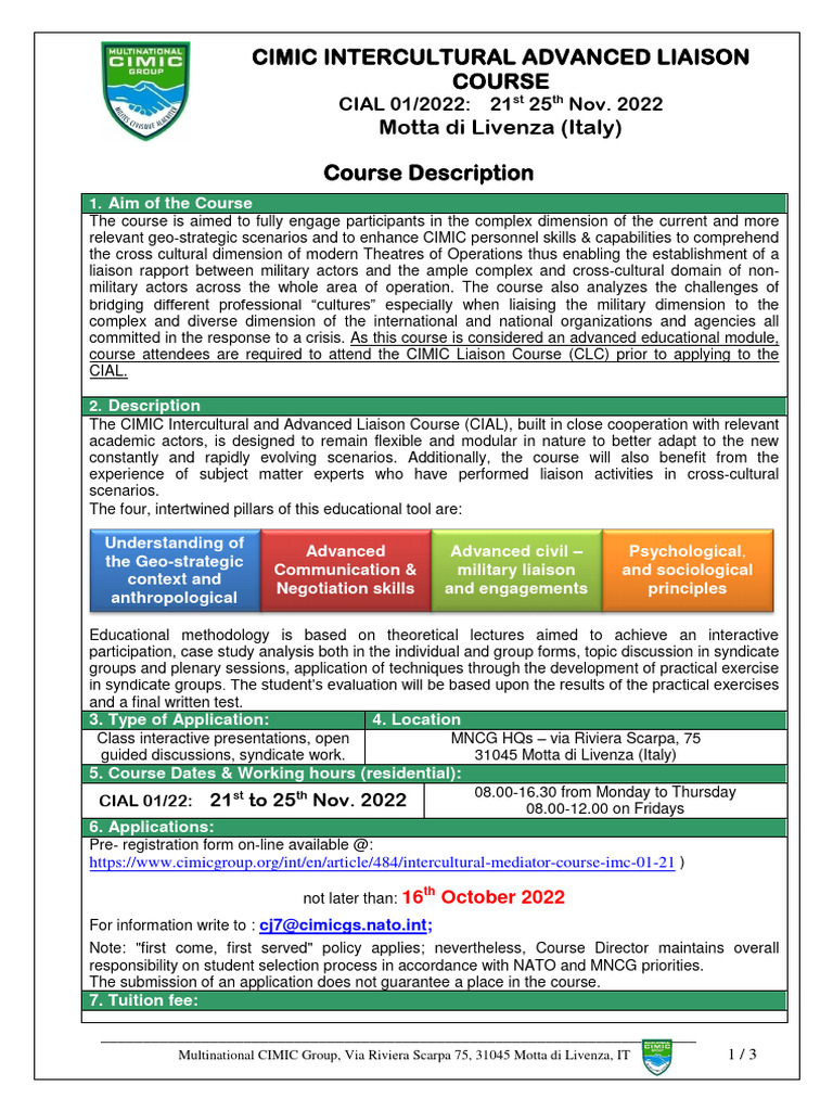 CIMIC - Intercultural - Advanced - Liaison - Course - CIALC 01 - 22 ...