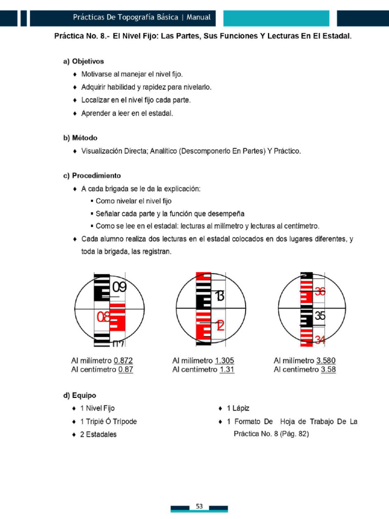 Práctica No 8 Nivel Fijo Partes Funciones Y Lecturas del Estadal | PDF