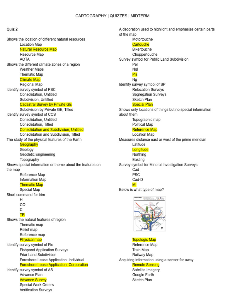 Cartography Midterm Quiz Questions | PDF | Map | Geographic Data And ...
