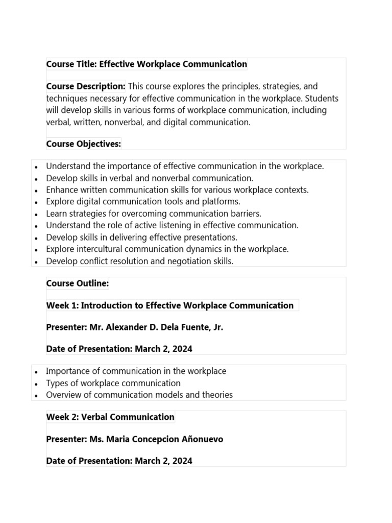 Course Title EFFECTIVE COMMUNICATION | PDF | Communication | Nonverbal ...