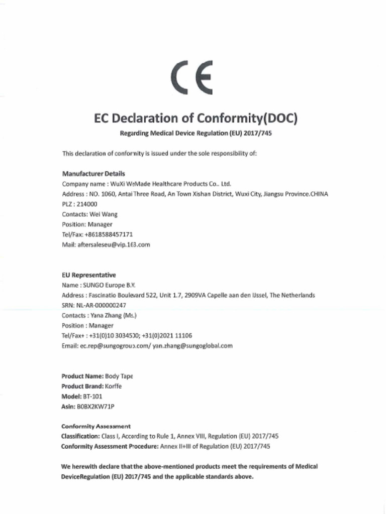 Korffe-Declaration of Conformity Document (CE) | PDF