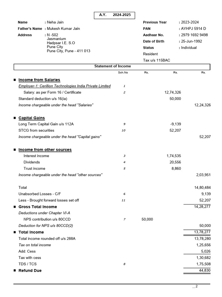 Computation Sheet New | PDF | Income | Tax Deduction