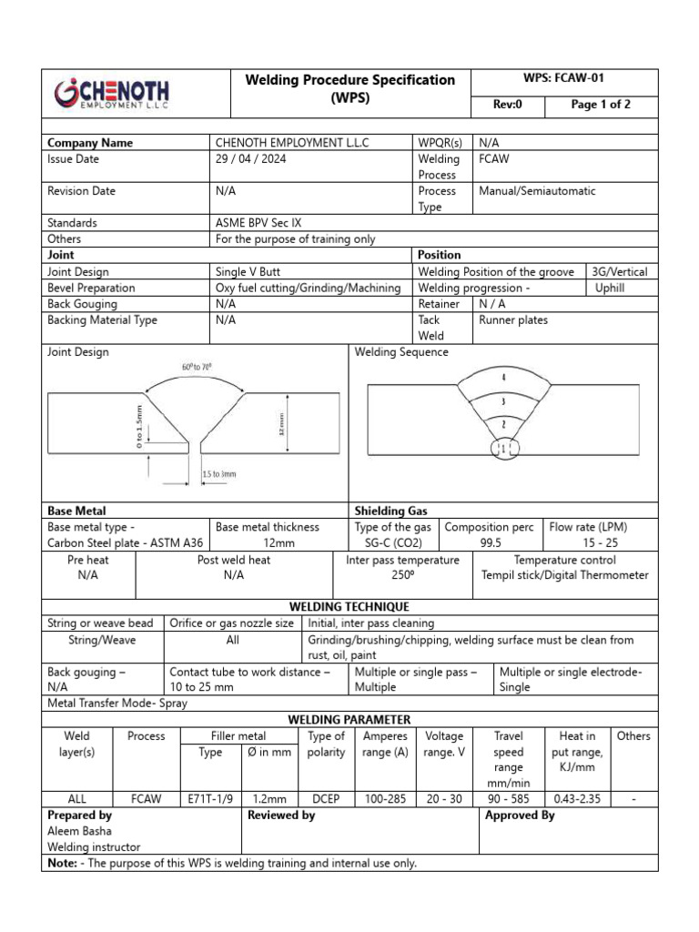 FCAW Welding Procedure Spec Guide | PDF | Welding | Construction