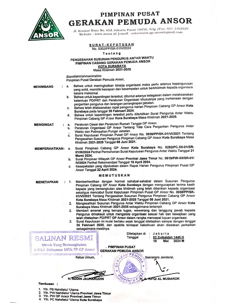 SK Paw PC GP Ansor Kota Surabaya 2021-2025 | PDF