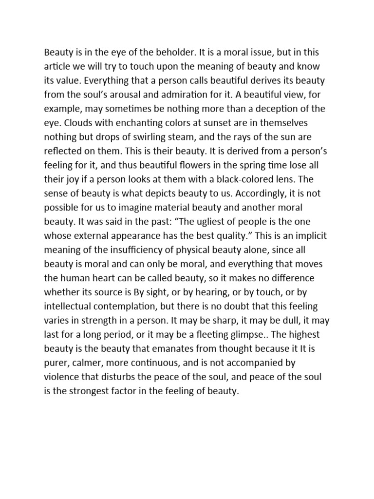 Beauty Is in The Eye of The Beholder | PDF | Beauty | Feeling