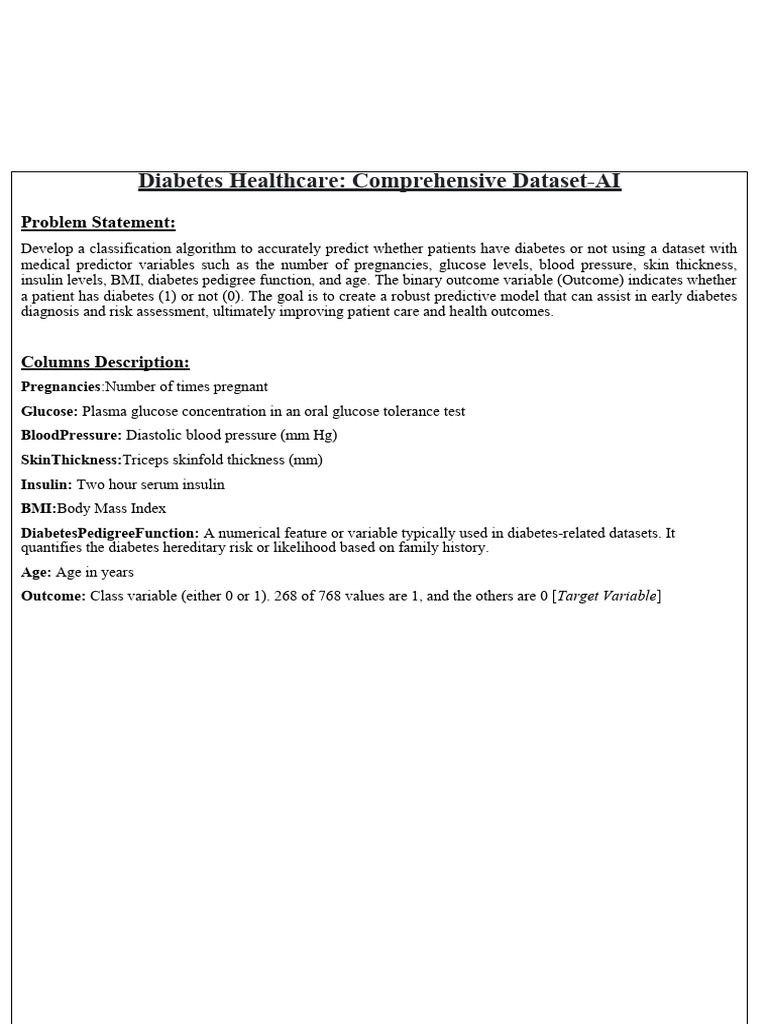 Diabetes Healthcare Comprehensive Dataset Ai Pdf