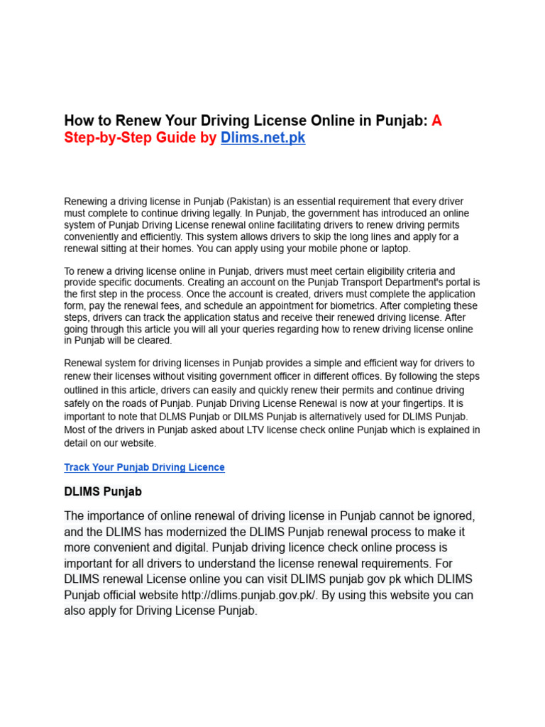 Online Driving License Renewal in Punjab | PDF | Driver's License ...