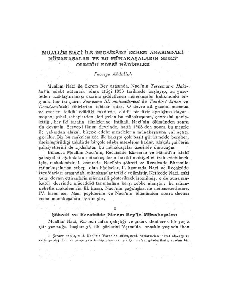 Muallim Naci İle Recaizade Ekrem Arasındaki Münakaşalar Ve Bu ...