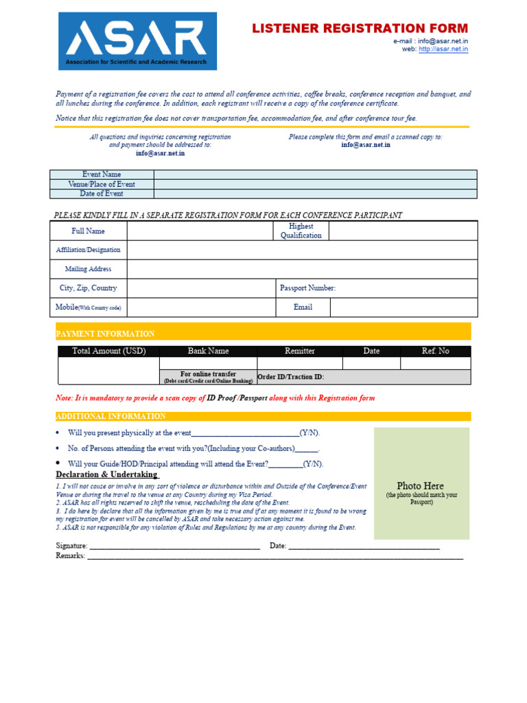 ASAR Conference Registration Form | PDF | Fee