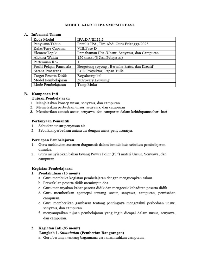 Ipa SMP - Mts Kls.8 - Km-Ma (Modul Ajar) - Modul Ajar Ipa SMP Kelas 8 | PDF