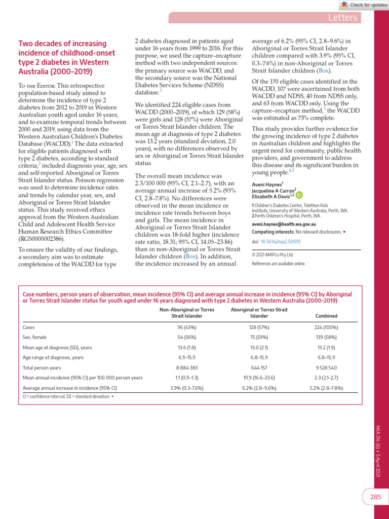 Haynes 2021 | PDF | Diabetes | Australia