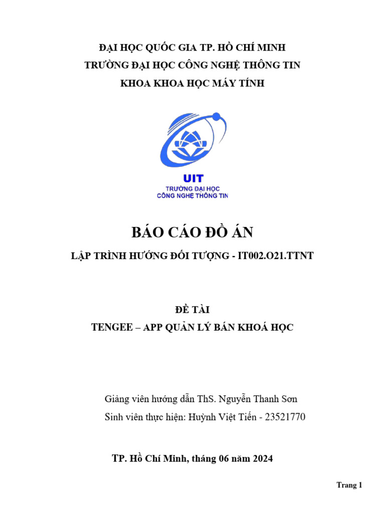 Báo Cáo Đ Án OOP - HCMC University of Information Technology - 2024 | PDF