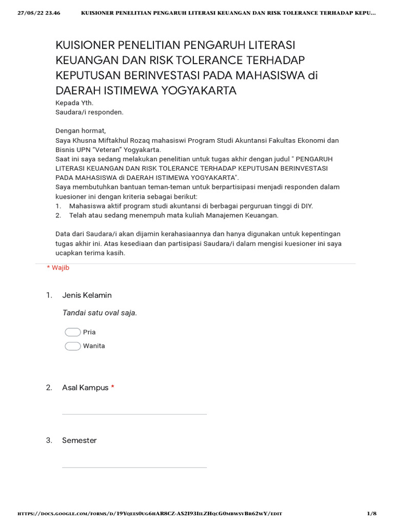 Formulir Kuisioner | PDF