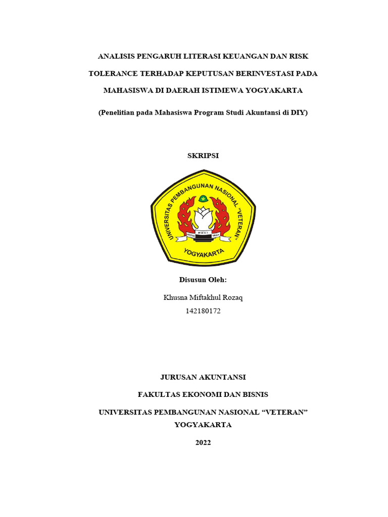Analisis Pengaruh Literasi Keuangan Dan Risk Tolerance Terhadap Keputusan Berinvestasi Pada ...