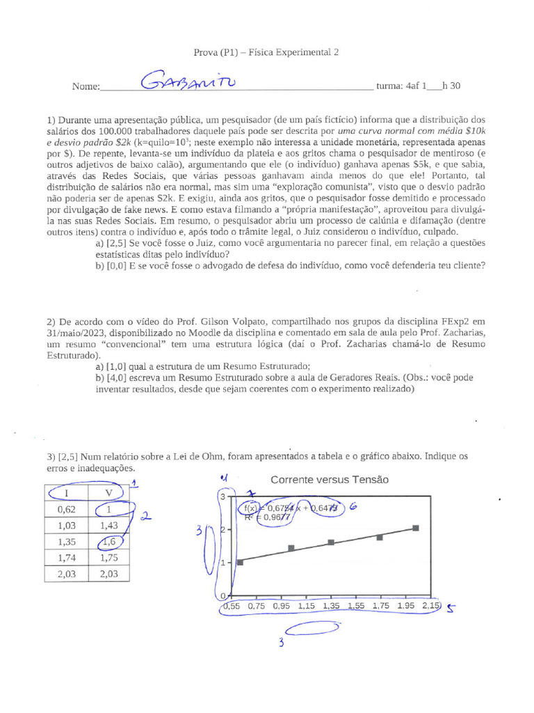 P1 2023 Gabarito | PDF