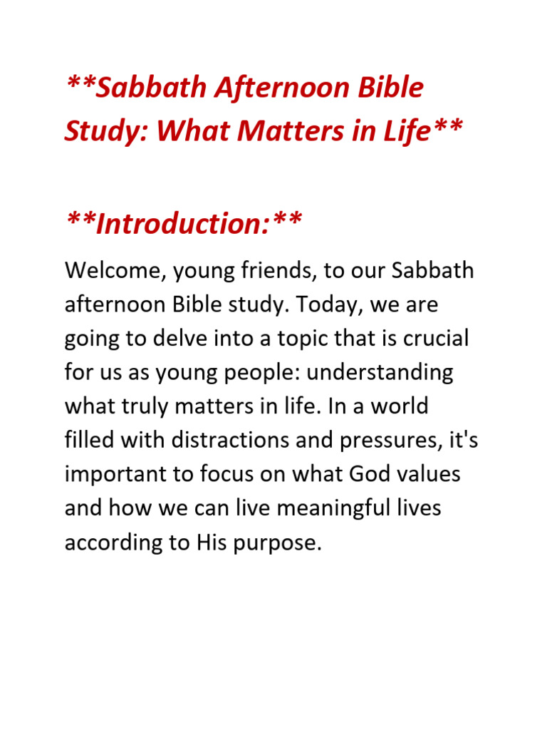 Sabbath Afternoon Bible Study Bilders | PDF | Religious Belief And ...