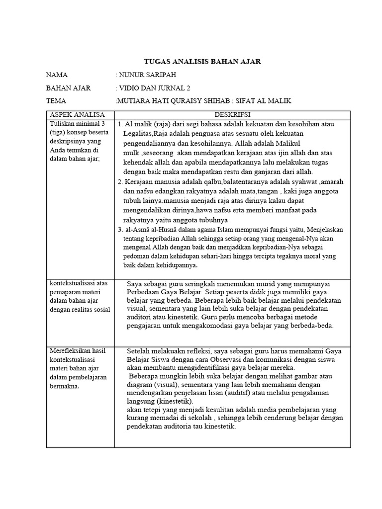 Tugas Analisis Bahan Ajar KB 1 | PDF