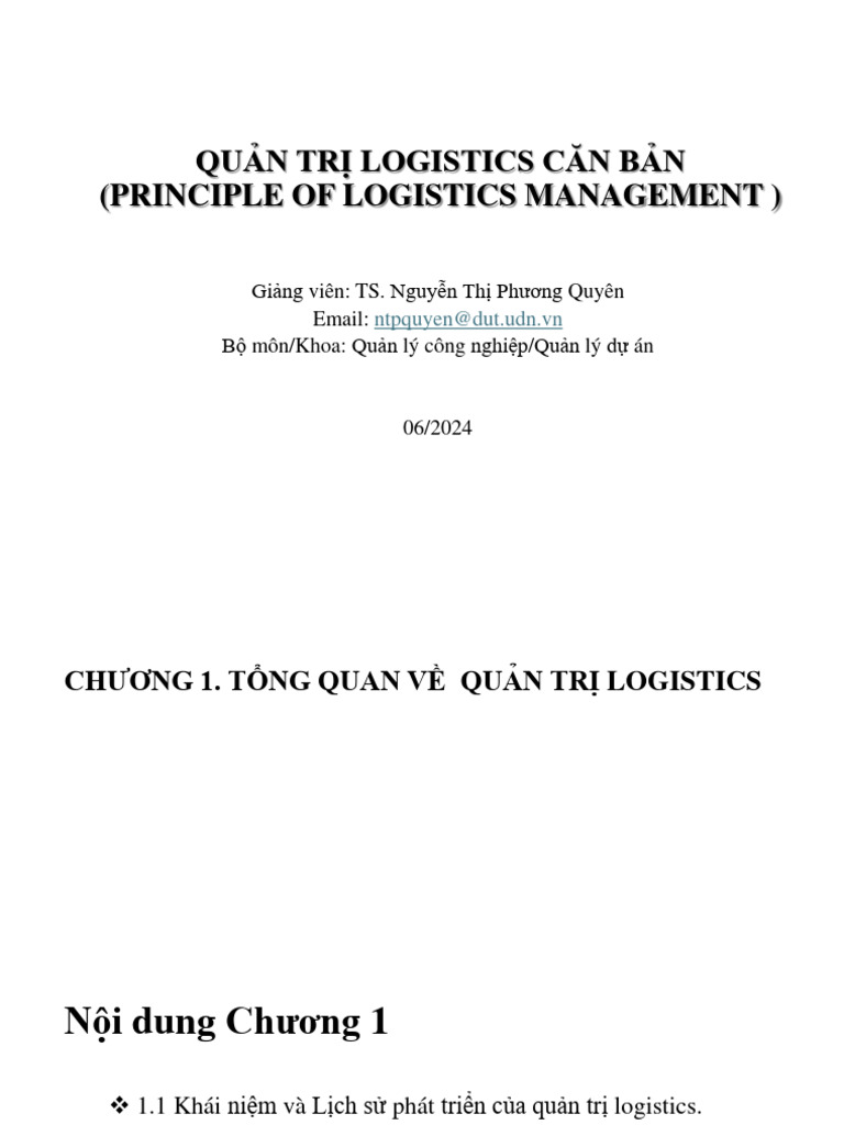 Chapter 1-Logistics Management | PDF