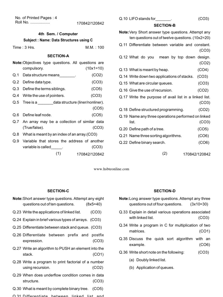 Computer 4 Sem Data Structure Using C 120842 Dec 2019 Pdf Algorithms Algorithms And Data 0373