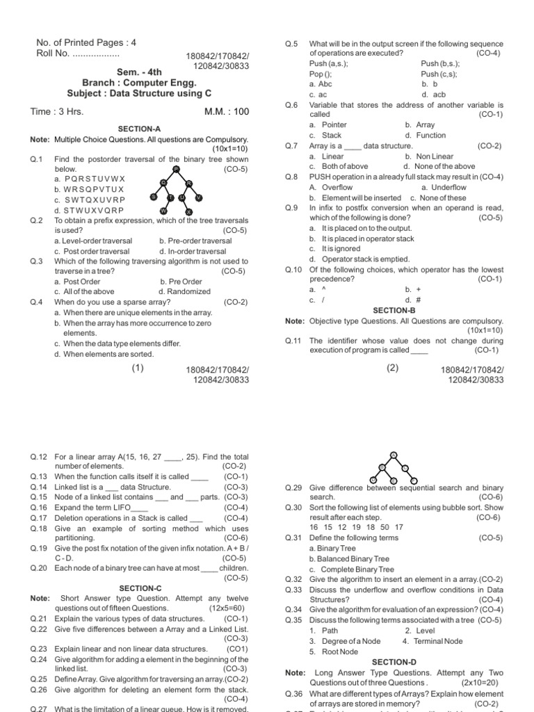 Computer 4 Sem Data Structure Using c180842 Jul 2022 | PDF | Algorithms And Data Structures ...