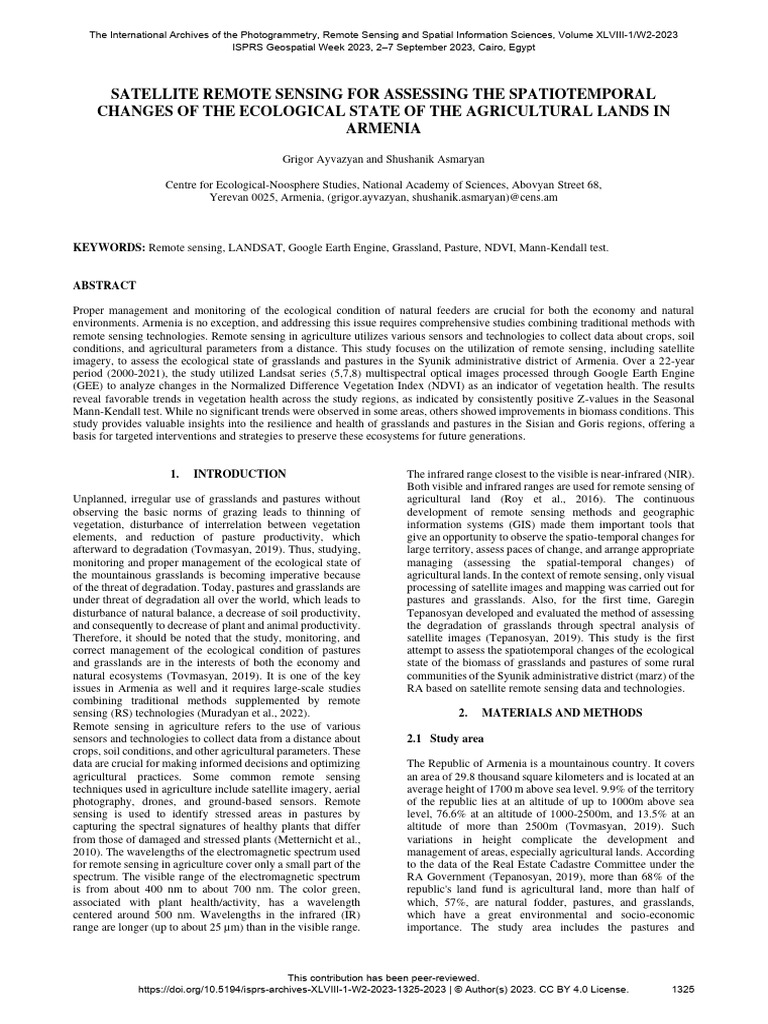 Satellite Remote Sensing For Assessing The Spatiot | PDF | Remote Sensing | Earth Sciences